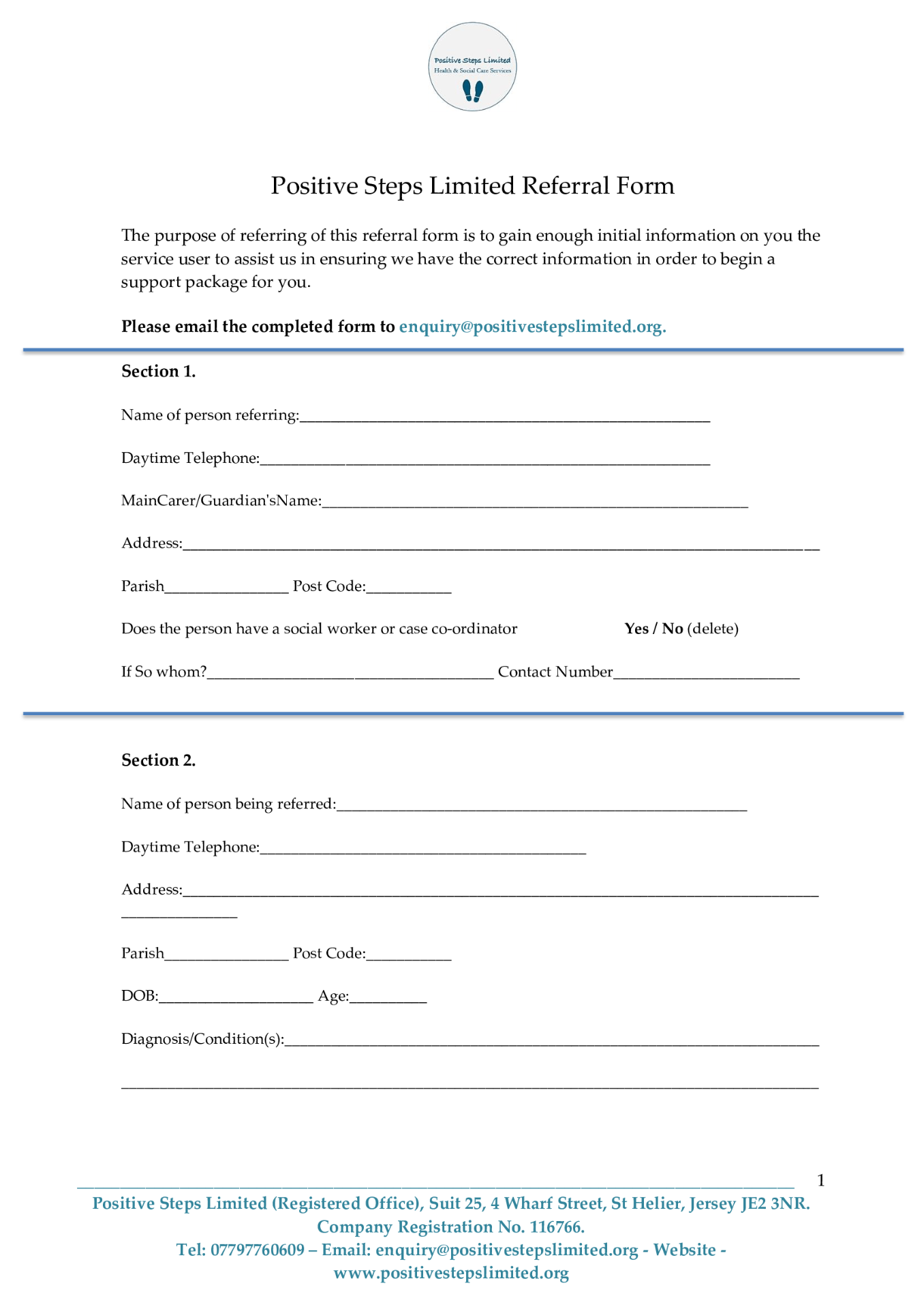 Referral Form | Positive Steps Limited